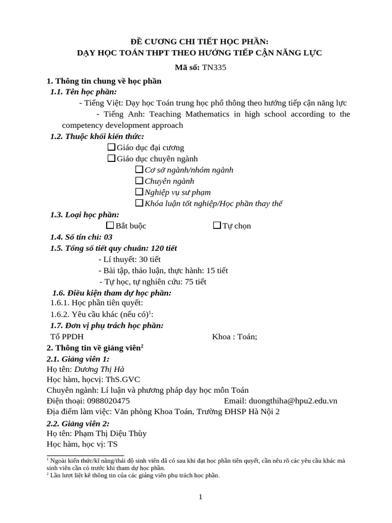 Đề cương môn học k47 | PDF