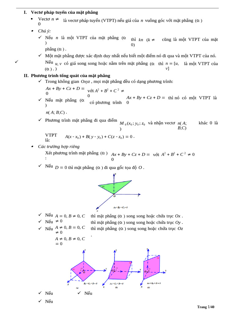 Tom Tat Ly Thuyet Va Bai Tap Trac Nghiem Phuong Trinh Mat Phang | PDF
