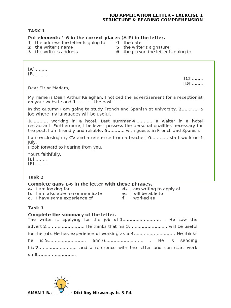 Job Application Letter - Exercise 1 | PDF