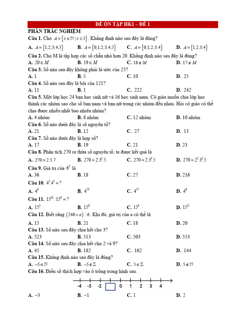 De On HK1 - Toan 6 | PDF