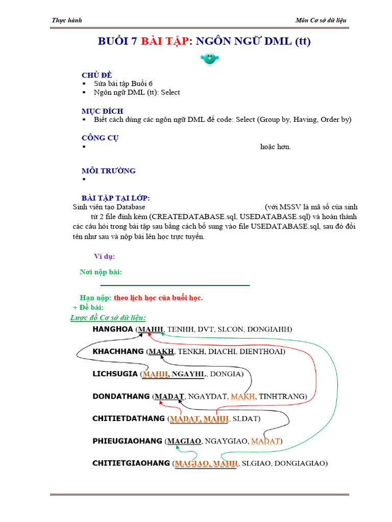 Buoi7 - Bai Tap Thuc Hanh CSDL-211 - DIT0070 | PDF