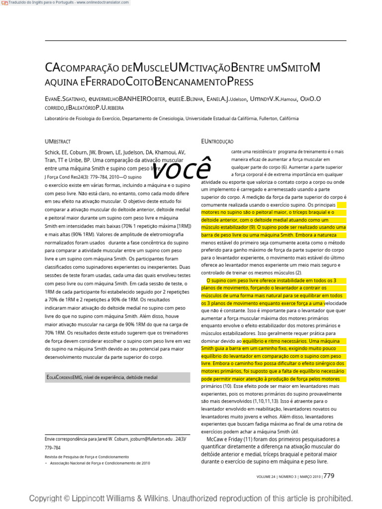 2010 - A Comparison of Muscle Activation Between A Smith Machine and ...
