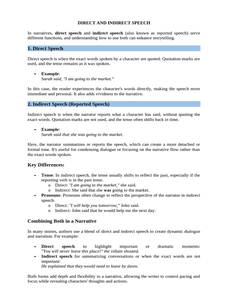 Direct and Indirect Speech | PDF