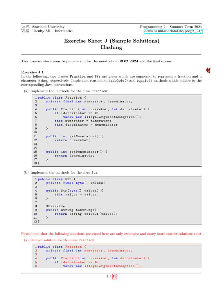 Exercise Sheet J - Hashing (Sample Solutions) | PDF