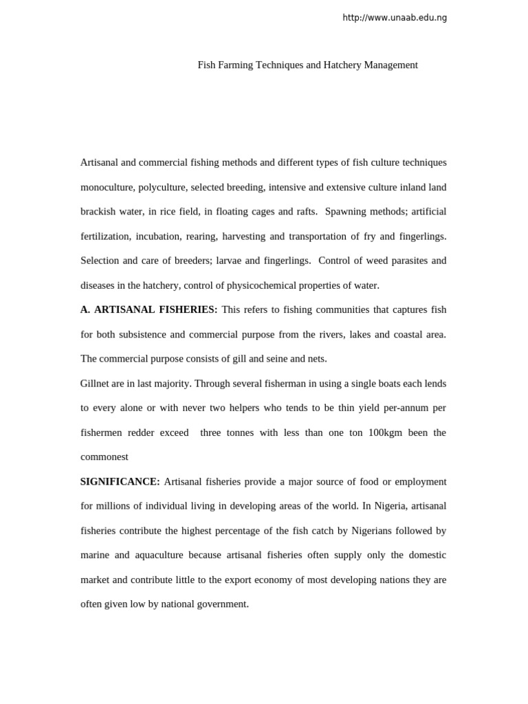 Fish Farming Techniques and Hatchery Management 1 | PDF