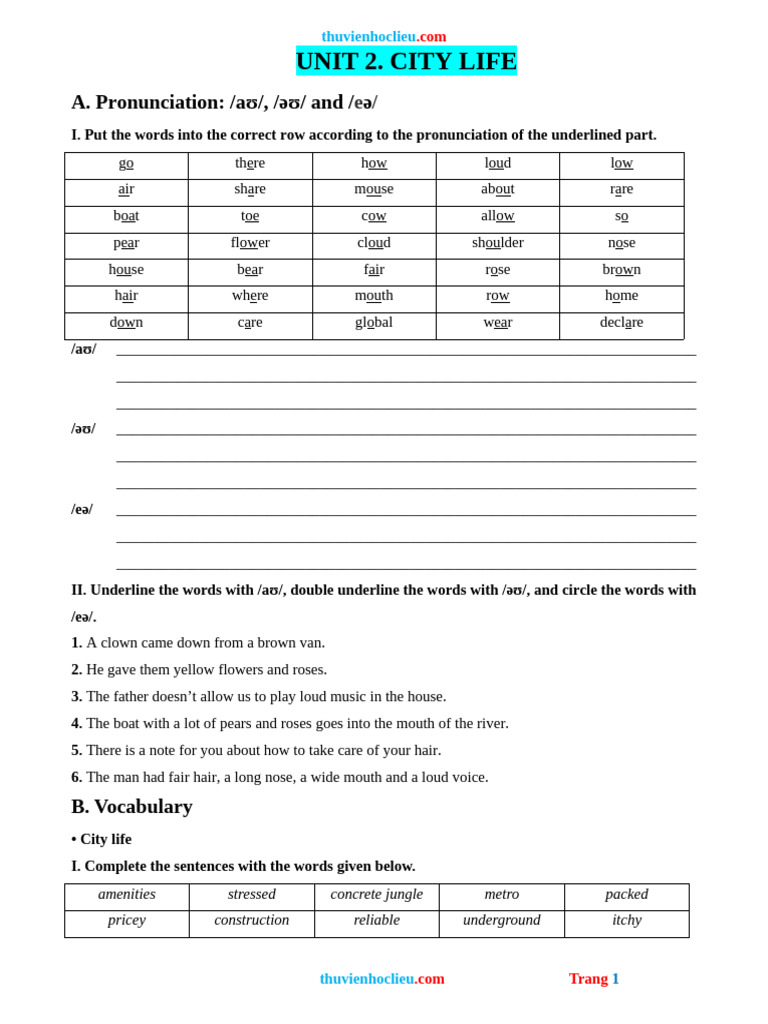Bai Tap Tang Cuong Anh 9 Global Unit 2 CITY LIFE | PDF