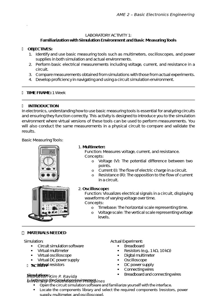 Lab 1 - Familiarization With Simulation Environment and Basic Measuring Tools (UVE) | PDF