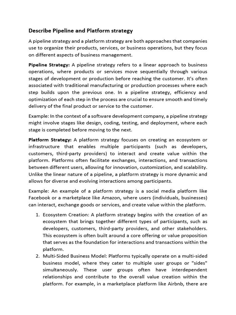 Describe Pipeline and Platform Strategy | PDF