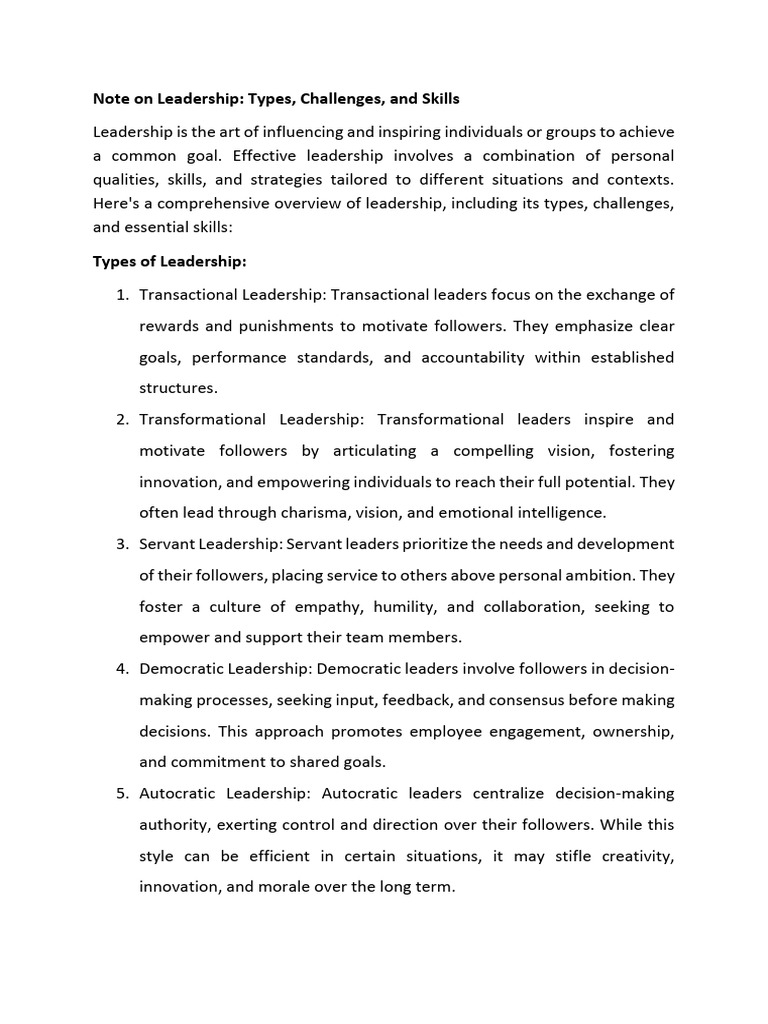Note On Leadership | PDF