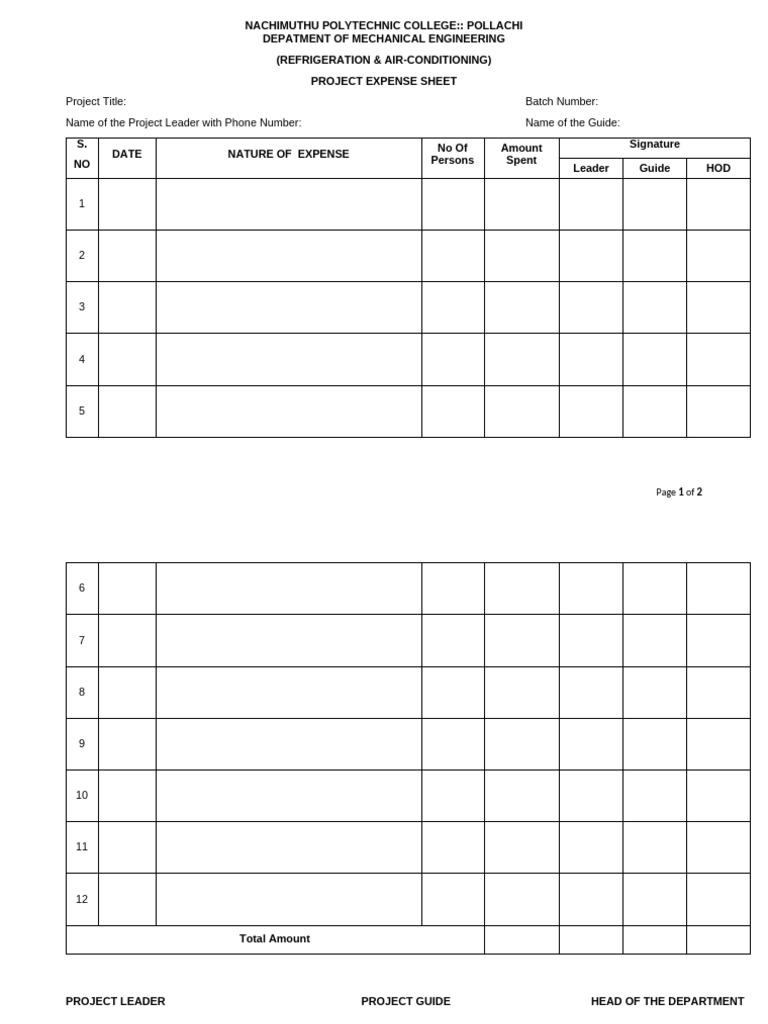PROJECT EXPENSE SHEET | PDF