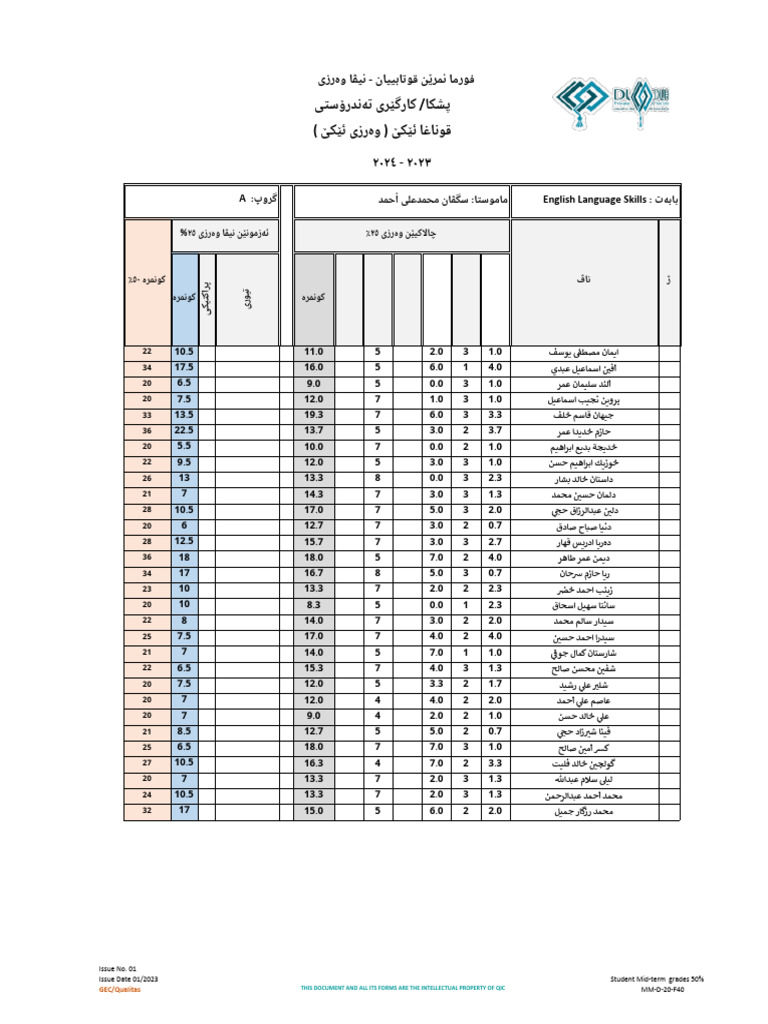 MM-D-20-F40 - Student Mid-Term Grades - f2599 1st Stage-1st Semester ...