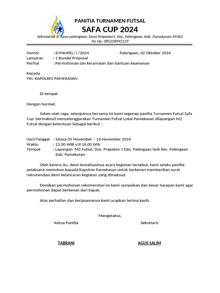 Rekom Izin Safa Cup | PDF