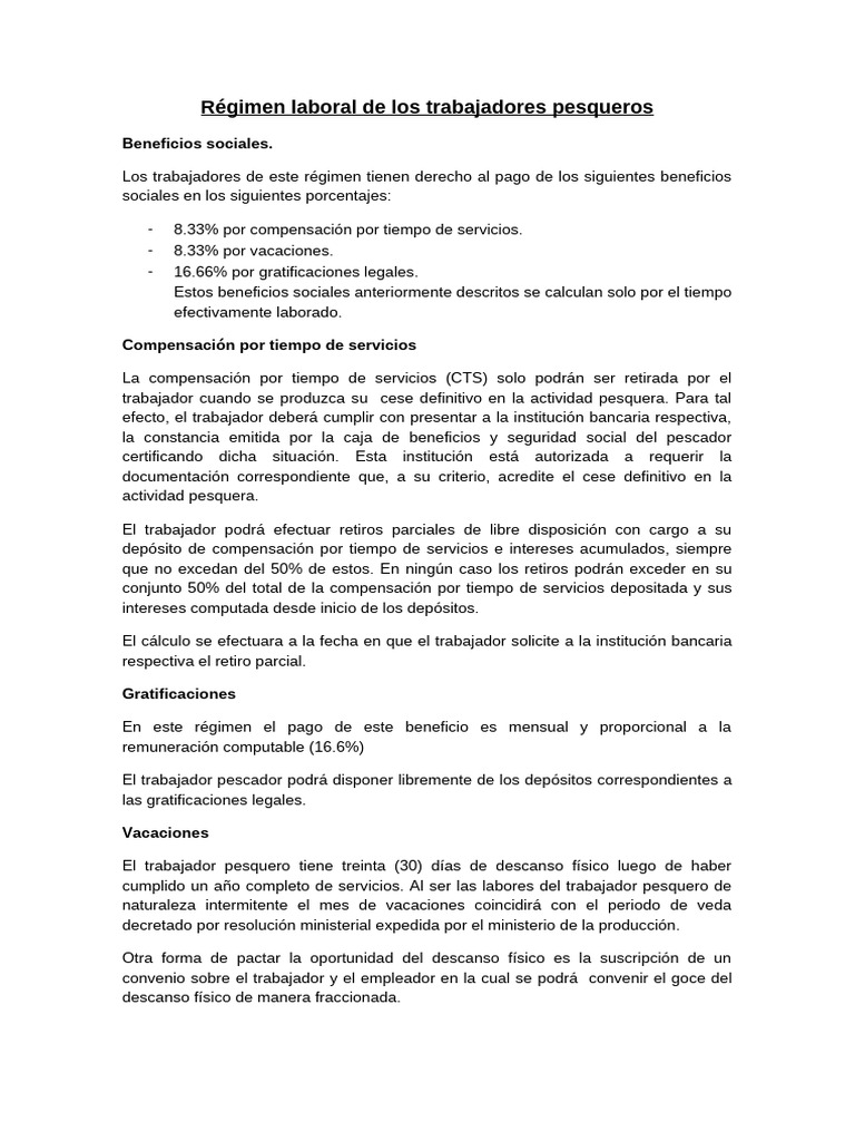 Régimen Laboral de Los Trabajadores Pesqueros | PDF | Impuestos | Derecho
