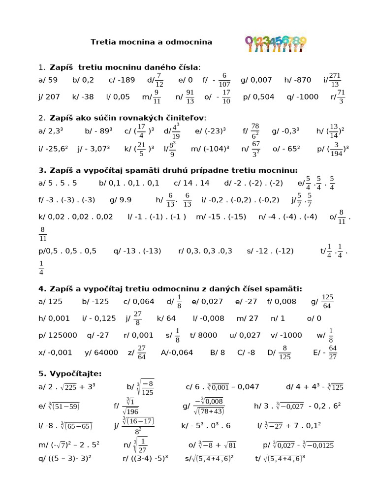 M9 - 2PL Tretia Mocnina A Odmocnina + Slovné Úlohy | PDF