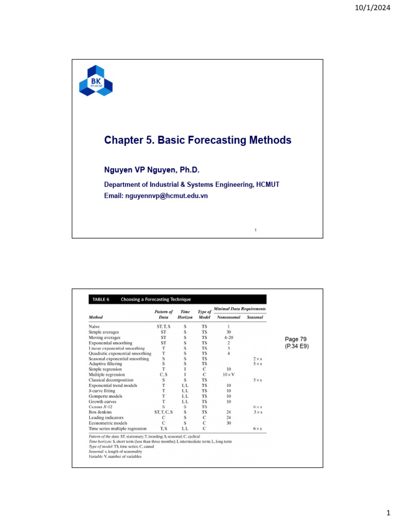 Chapter 5 - Basic Forecasting Method - 2024 | PDF