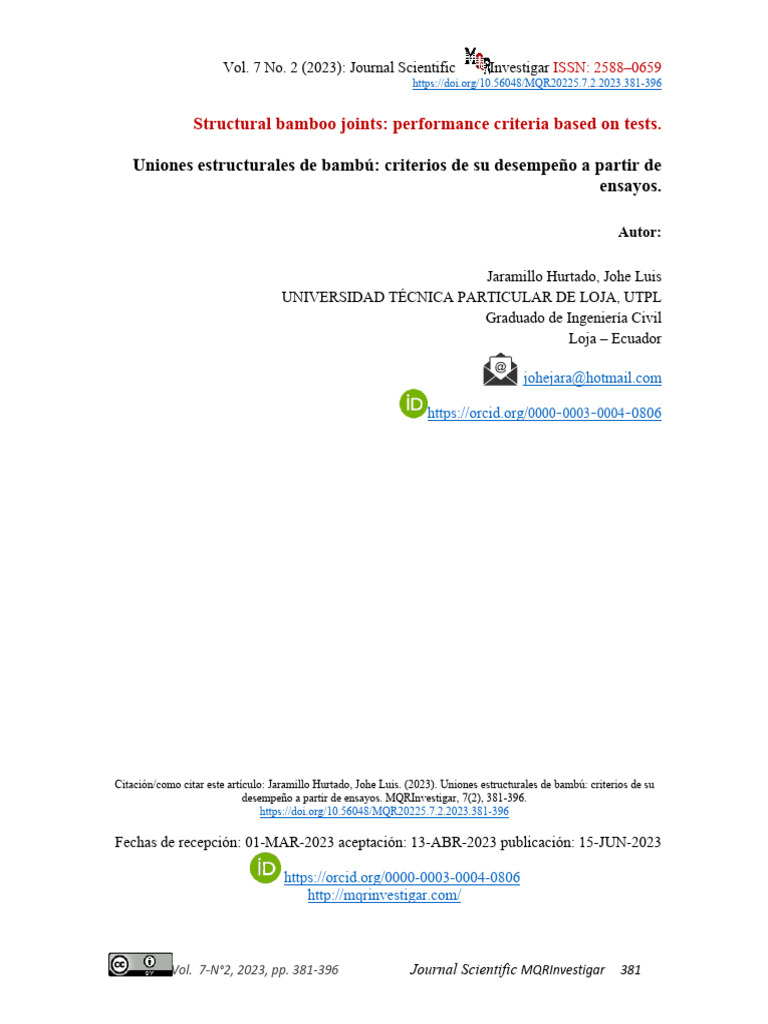 Uniones Estructurales de Bambu Criterios de Su Des | PDF
