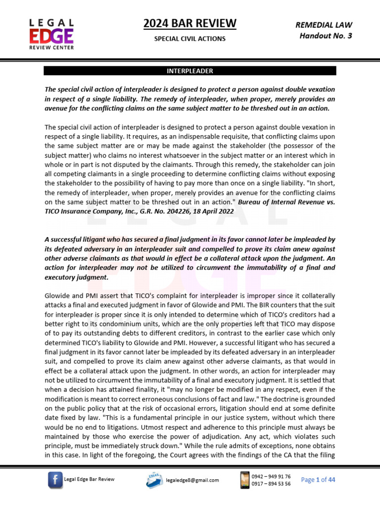 HO 3 - Remedial Law - Special Civil Actions | PDF