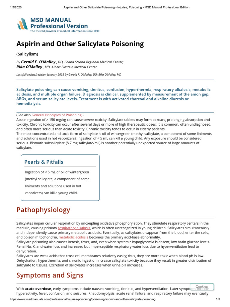 Aspirin and Other Salicylate Poisoning - Injuries | PDF | Clinical ...