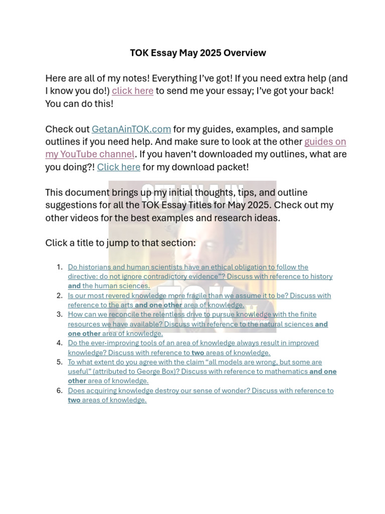 TOK Essay Tips & Tricks May 2025 | PDF