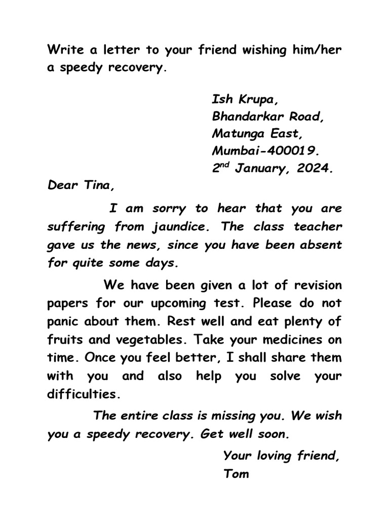 Letter Speedy Recovery | PDF