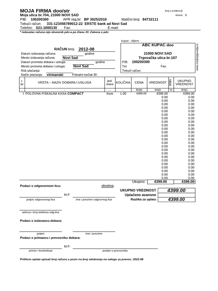 Racun BEZ PDV Roba | PDF