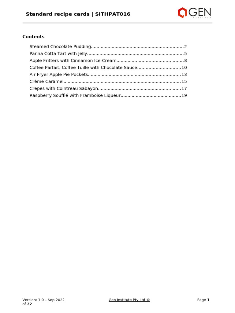 Standard Recipe Cards - SITHPAT016 | PDF
