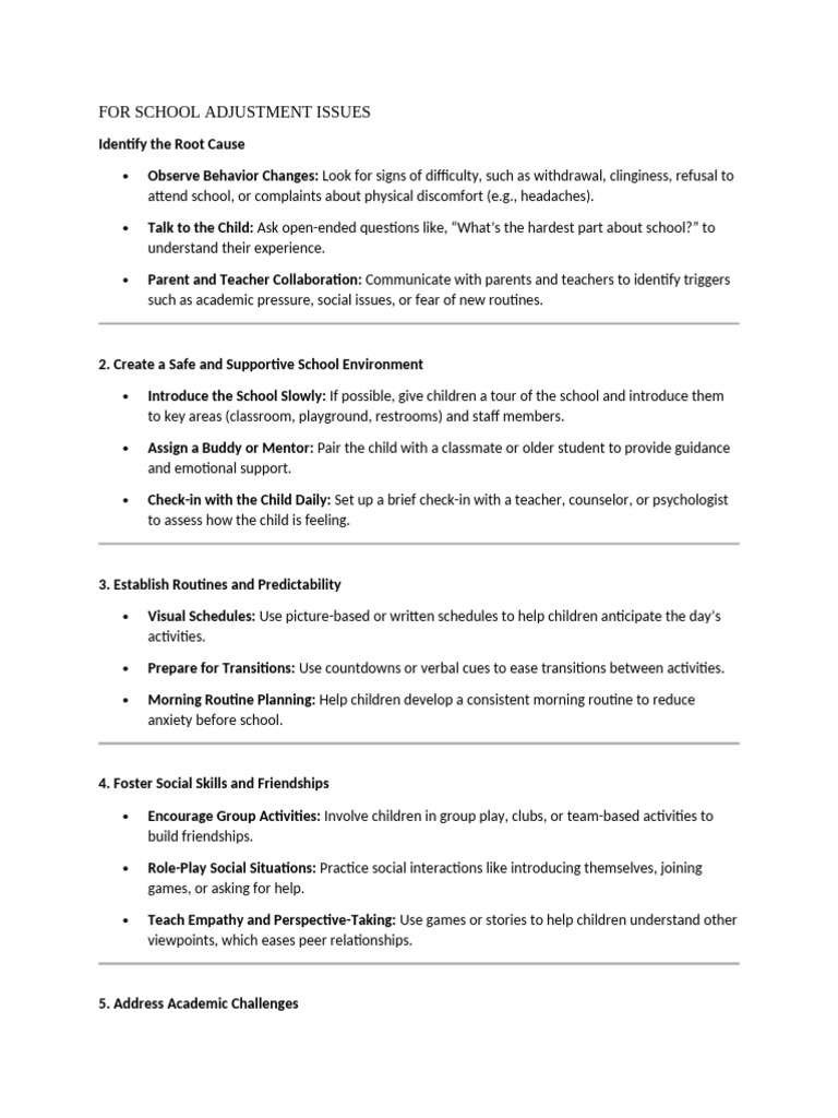 For School Adjustment Issues | PDF