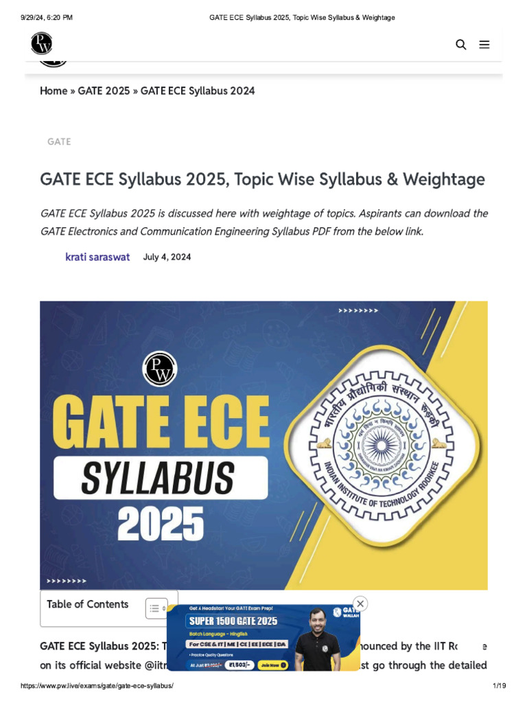 GATE ECE Syllabus 2025, Topic Wise Syllabus & Weightage | PDF
