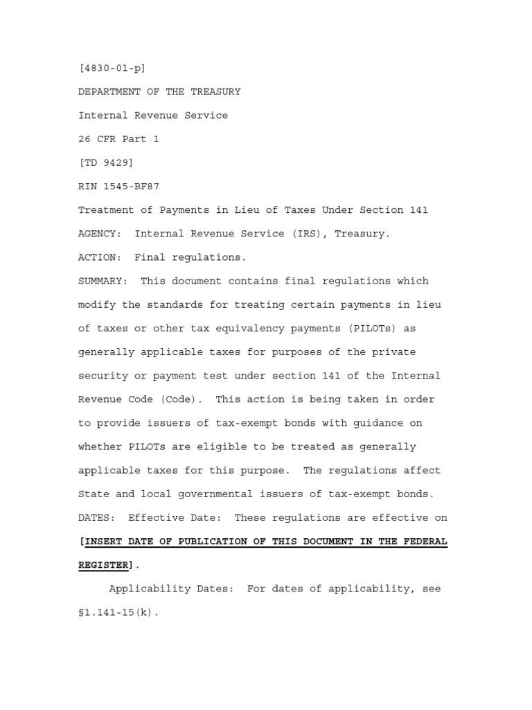 2008 Treasury Regulations On PILOTs | PDF | Municipal Bond | Taxes