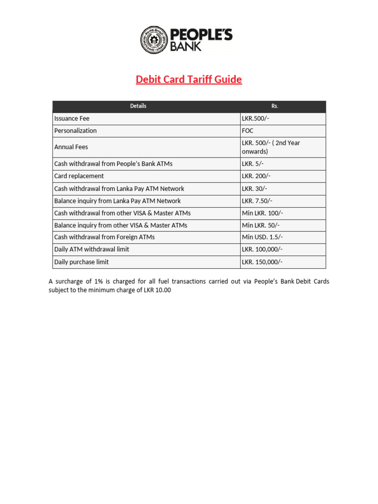 DebitCardTariff 1-1 | PDF