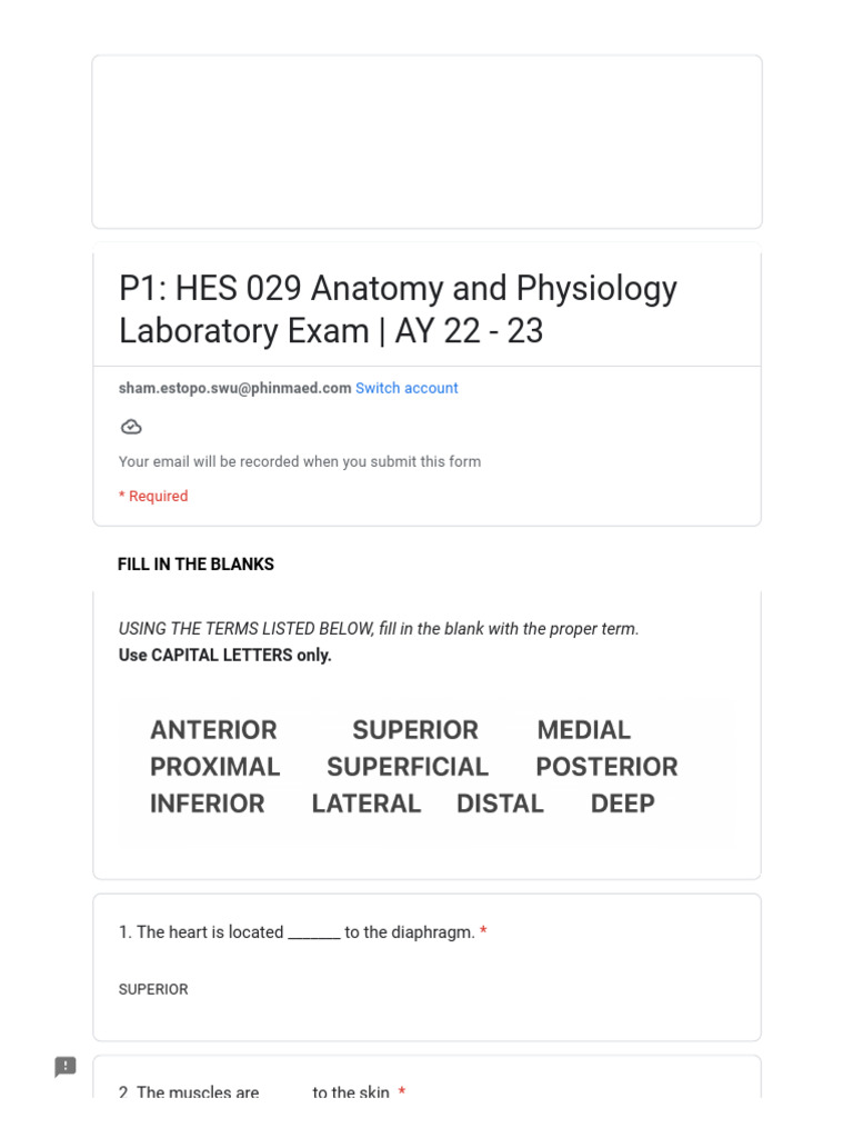 P1 - HES 029 Anatomy and Physiology Laboratory Exam - AY 22 - 23 | PDF