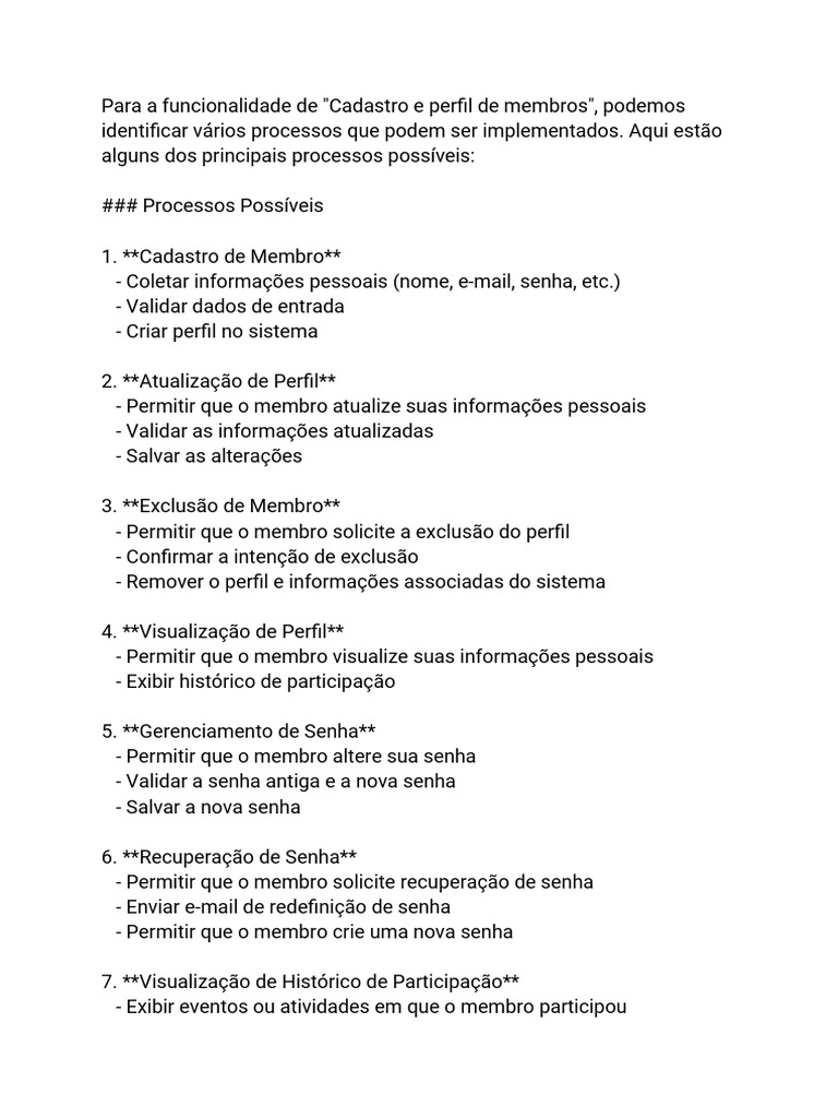 Cadastro e perfil de membros | PDF
