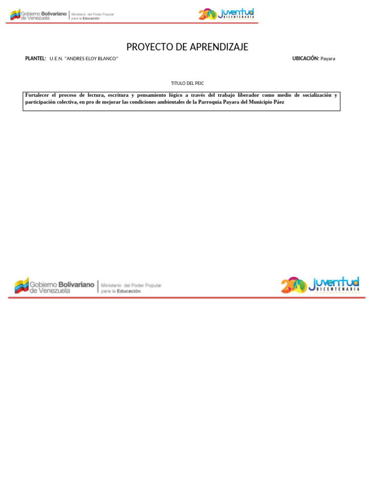 Proyecto Escolar Integral Comunitario PEIC | PDF Proyecto Escolar Integral Comunitario PEIC | PDF