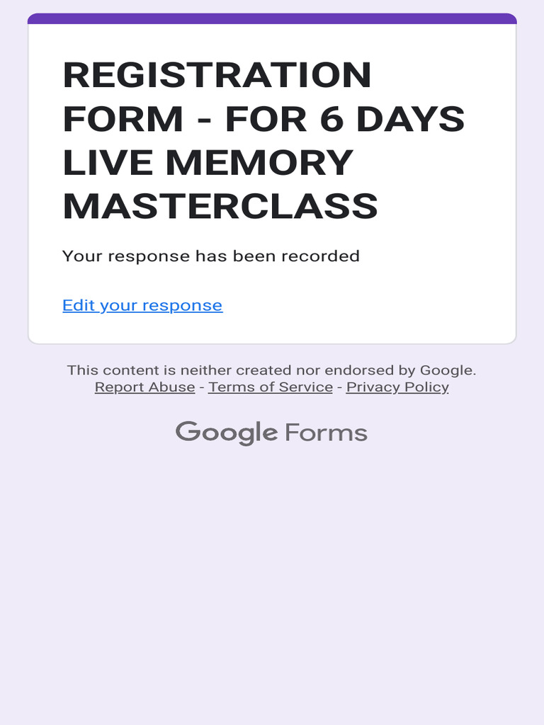 Registration Form - For 6 Days Live Memory Masterclass | PDF