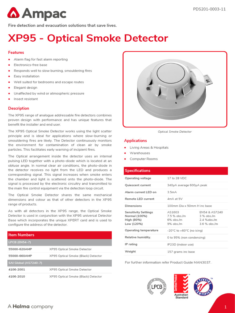 PDS201 0003 XP95 Optical Smoke Detector | PDF | Smoke | Science & Mathematics