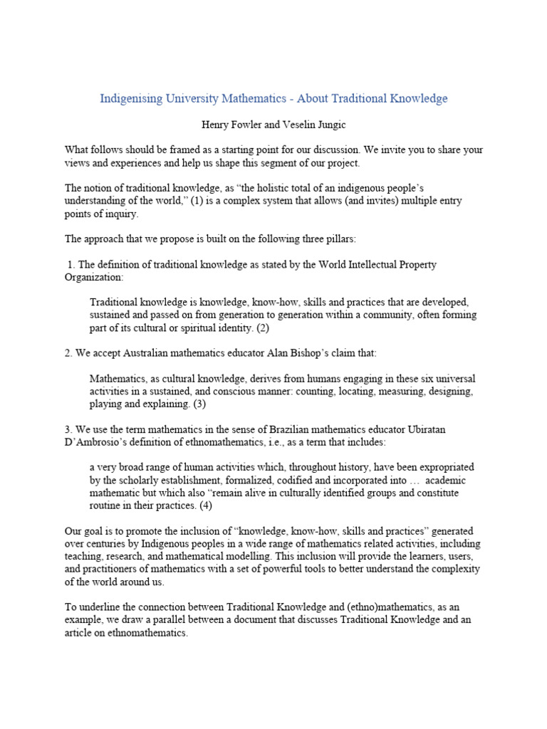 Traditional Knowledge Abstract | PDF | Knowledge | Mathematics