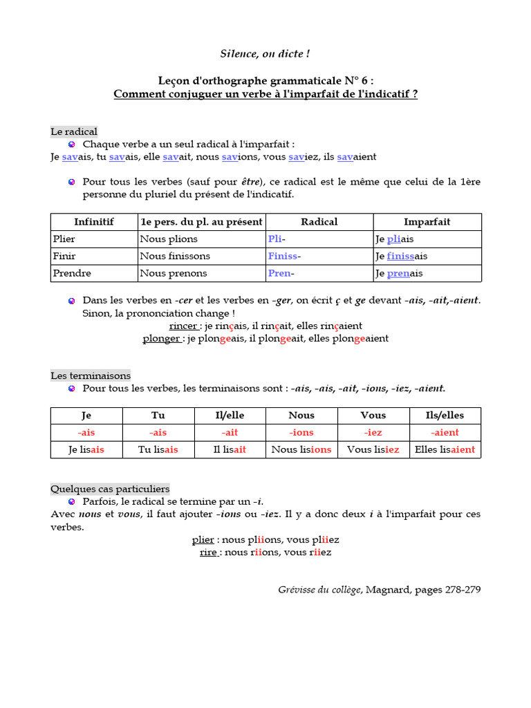 Conjugaison des verbes à l'imparfait | PDF | Arts du langage et discipline