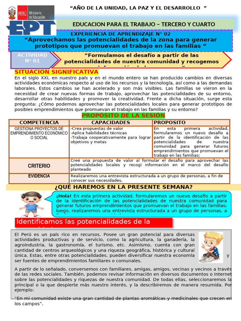 Experiencia de Aprendizaje 02 - Actividad 01 - 3ero y 4to - Ept - 2023 | PDF