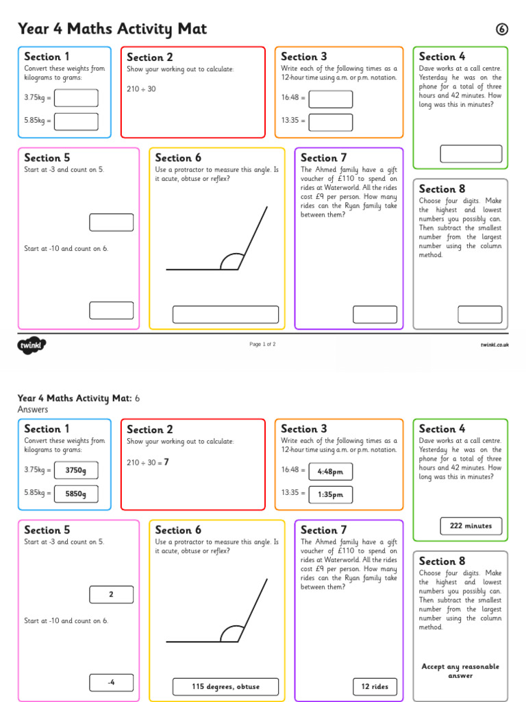 Year 4 Maths Activity Mat 6 | PDF | Metrology