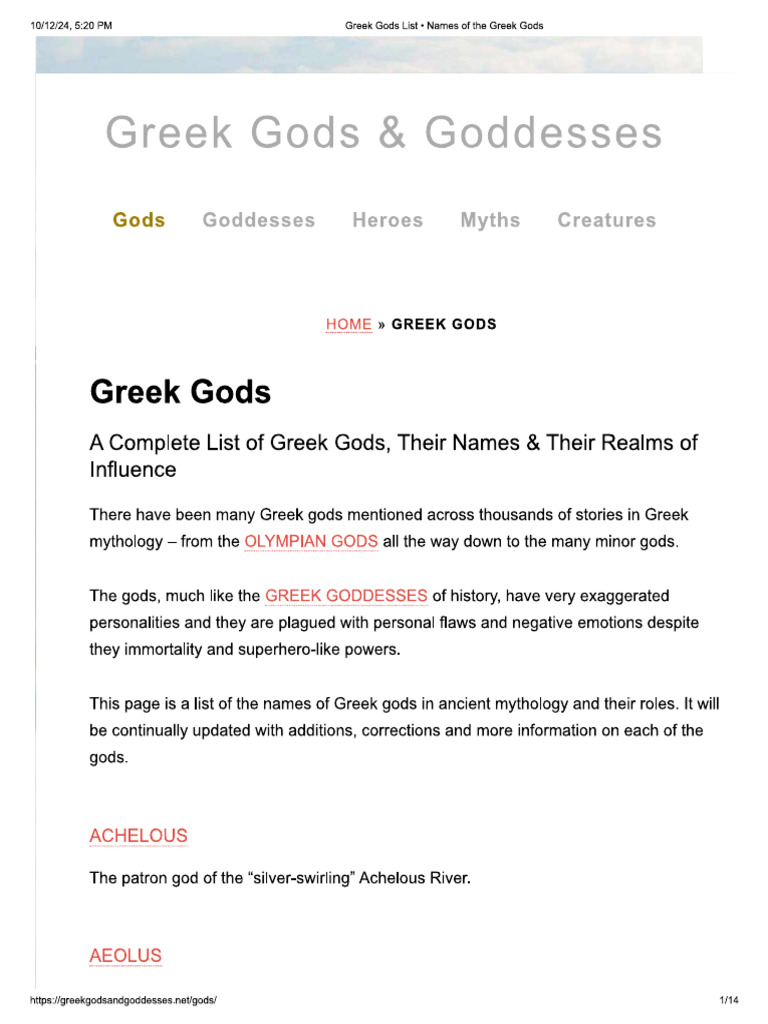 Greek Gods and Goddesses | PDF