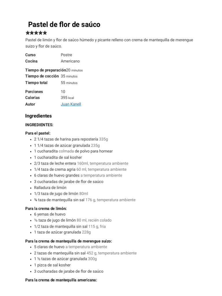 Pastel de Flor de Saúco - Preppy Kitchen | PDF