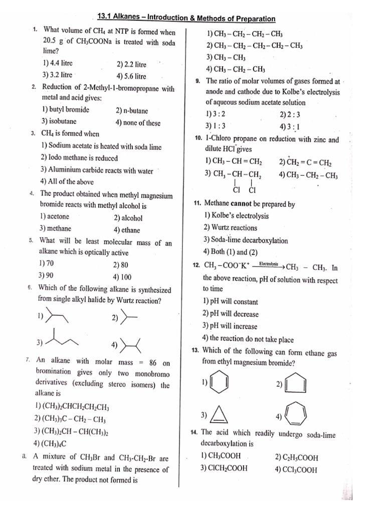 Alkanes - Preparation Practice PDF | PDF