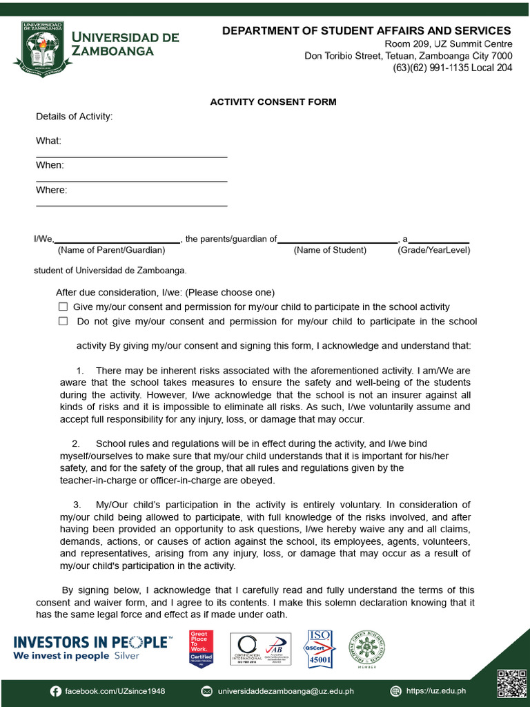 FO DSAS 096 Activity Consent Form | PDF