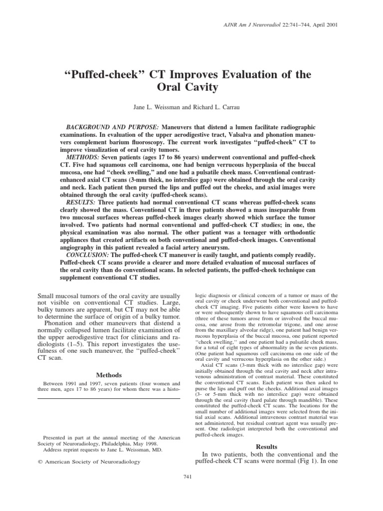 Puffed-Cheek CT Improves Evaluation of The Oral Cavity | PDF | Ct Scan ...