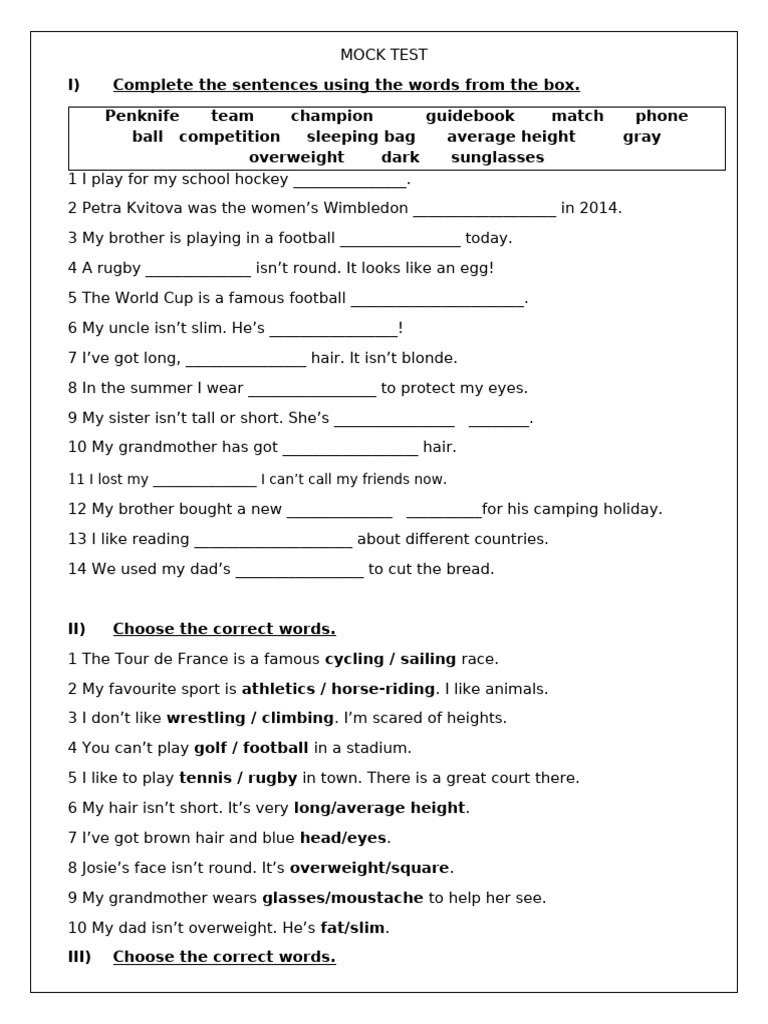 English Language Mock Test for Students | PDF | Fifa World Cup ...