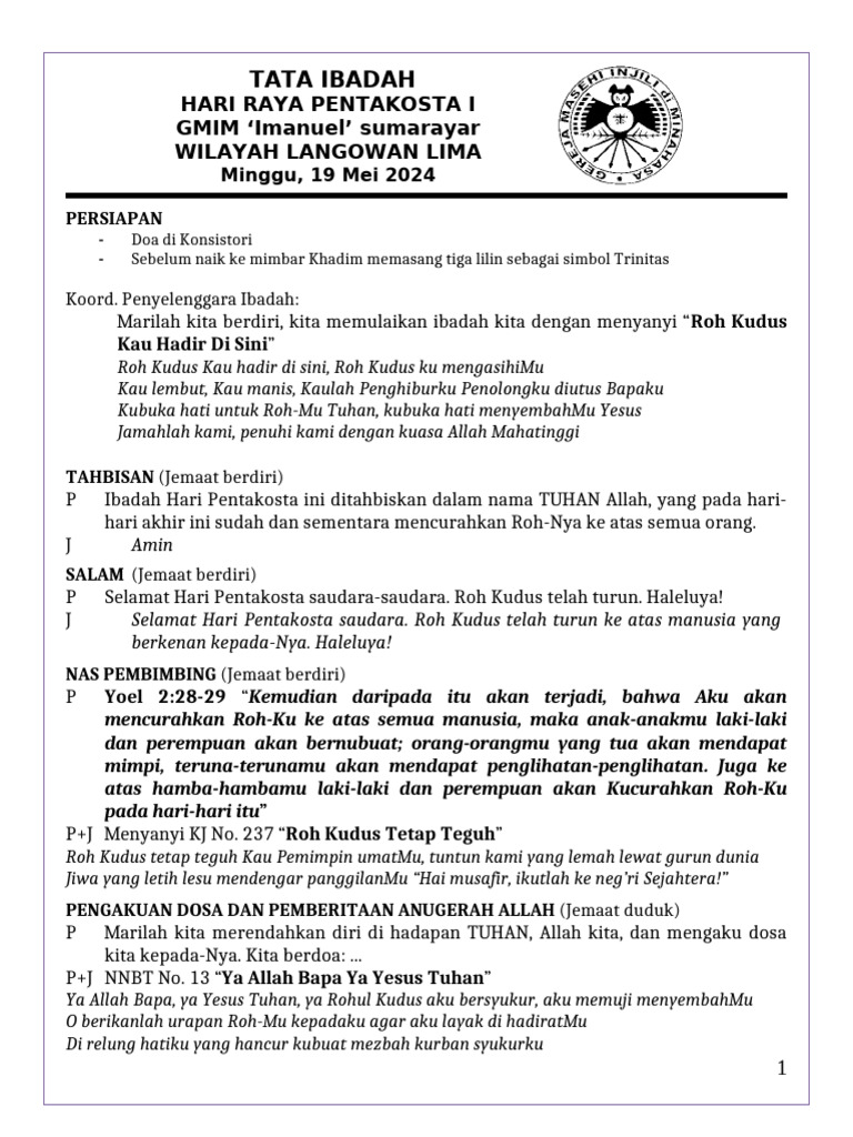 Tata Ibadah Hari Minggu 19 Mei | PDF
