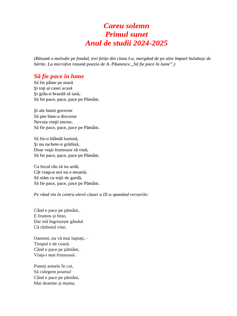 Scenariu 1 Septembrie 2024 | PDF