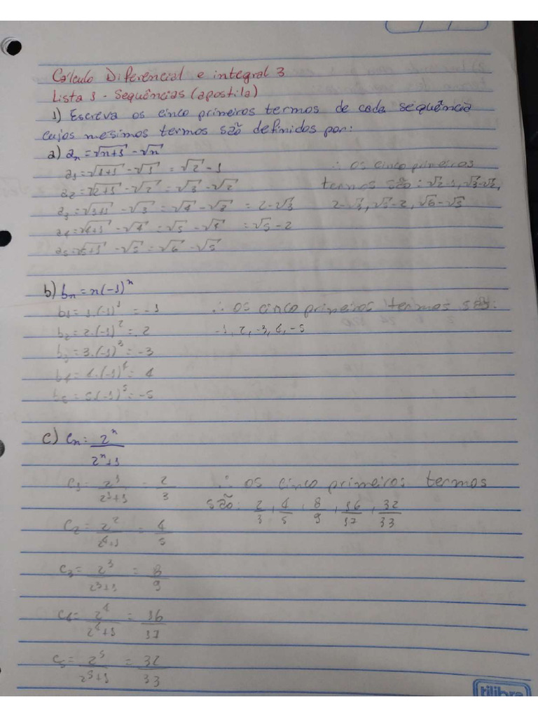 Lista Calculo 3 - Sequencias | PDF