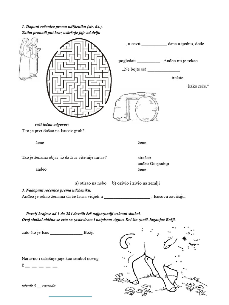 Uskrs Treci Razred Vjeronauk Radni List | PDF
