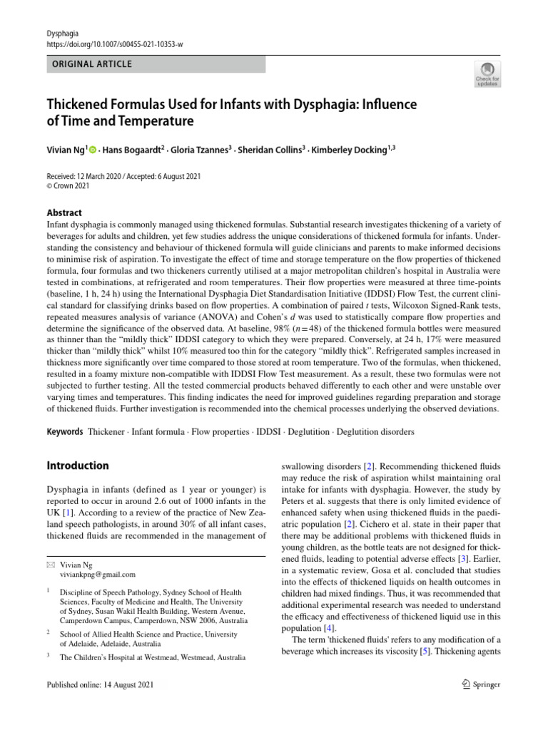 Thickened Formulas Used For Infants With Dysphagia: Influence of Time ...